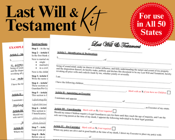 Legal Will Kit | Only $12.95 | United States Wills